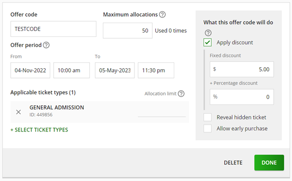 Bulk Offer Code Upload – Moshtix