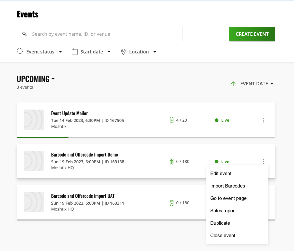 3rd Party Barcode Import – Moshtix