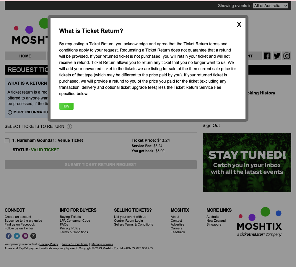 Ticket Return – Moshtix