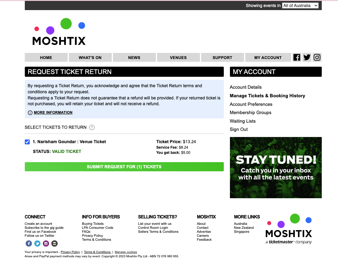 Ticket Return – Moshtix